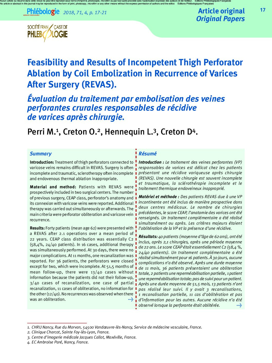 Feasibility and Results of Incompetent Thigh Perforator Ablation by ...