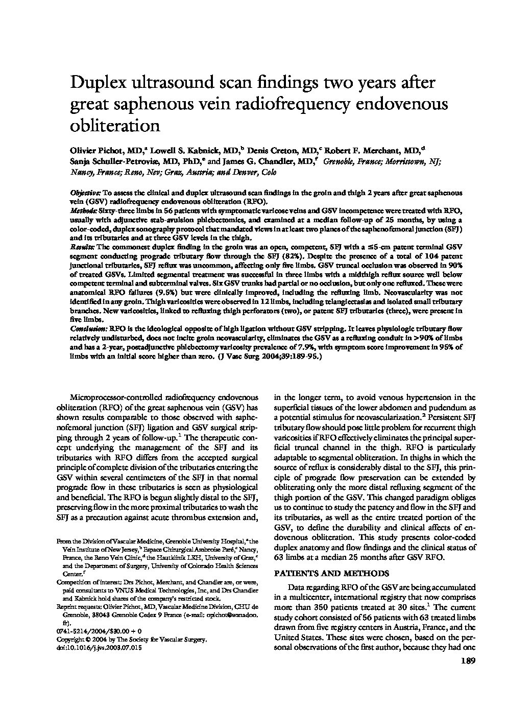 Duplex ultrasound scan findings two years after great saphenous vein ...