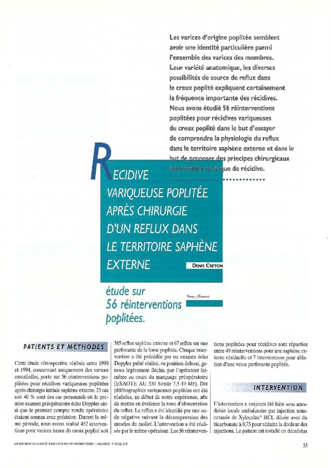 Récidive variqueuse poplitée après chirurgie du reflux saphène externe ...